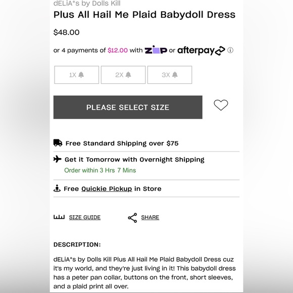 dELiA*s | Dresses | Delias By Dolls Kill Plus Size X All Hail Me Plaid ...